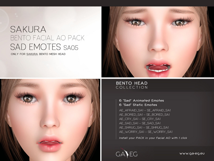 Second Life Marketplace - [GA.EG] Sakura Bento Facial AO Pack - SA05 ...