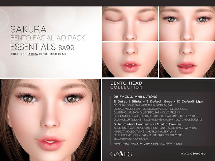 Second Life Marketplace - [GA.EG] Sakura Bento Facial AO Pack - SA99 ...