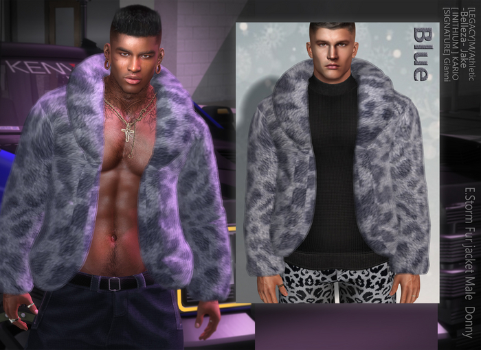 Second Life Marketplace - E.Storm Fur jacket Male Donny Blue