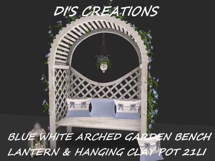 Second Life Marketplace - BLUE WHITE ARCHED GARDEN BENCH