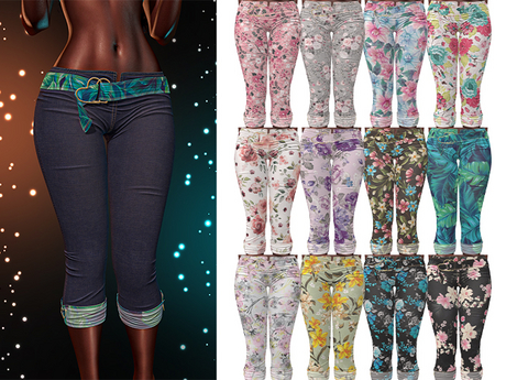 Second Life Marketplace - Beth Denim Capris w/ Metal Heart Rings ...