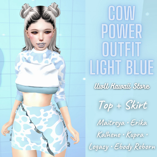 Second Life Marketplace - Cow Power Outfit Light Blue - UwU Kawaii Store
