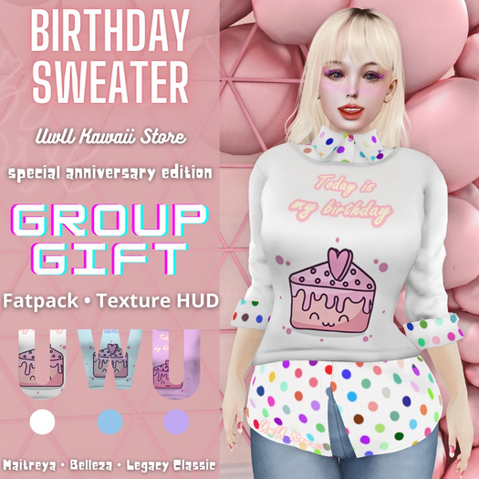 Second Life Marketplace - Birthday Sweater - Group Gift - UwU Kawaii Store