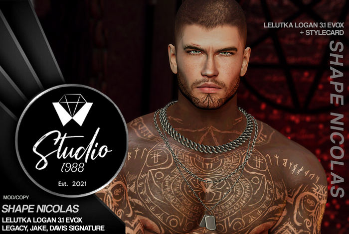 Second Life Marketplace - Studio 1988 - [SHAPE] Nicolas Lelutka Logan 3.1