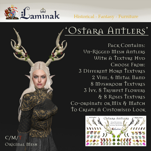 Second Life Marketplace - Laminak - Ostara Antlers Headress and Hud