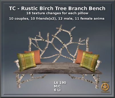 Second Life Marketplace - Rustic Birch Tree Branch Bench