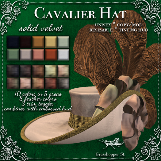 Second Life Marketplace - Grasshopper St Cavalier Hat - Solid Velvet