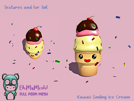 Second Life Marketplace - OhMyMesh! Kawaii Smiling Ice Cream - Full ...