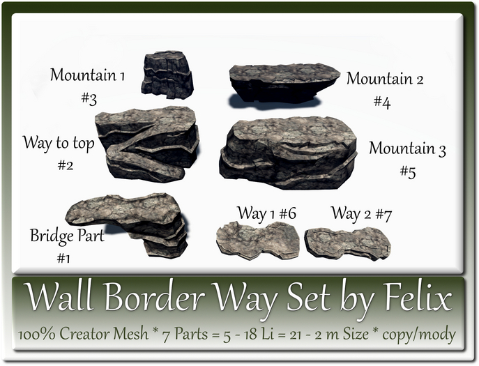 Second Life Marketplace - Wall Border Way Set by Felix 7 Parts copy-mody
