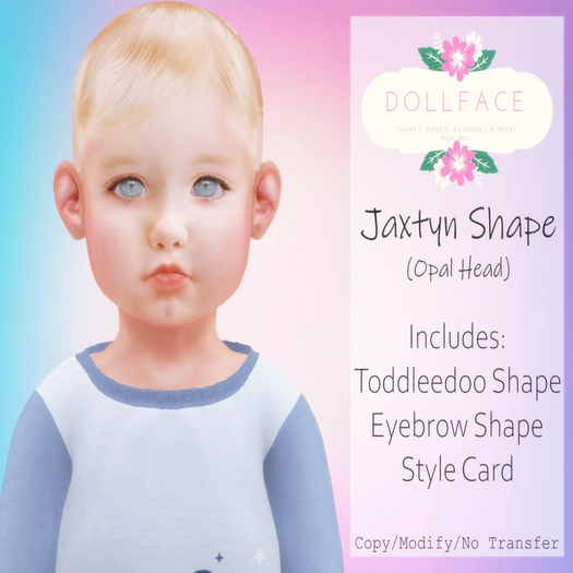 Second Life Marketplace - {.: DollFace :.} - Jaxtyn Shape (Opal Head)