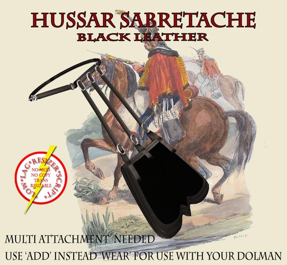 Second Life Marketplace - Hussar Style - Hussar Sabretache Black Leather
