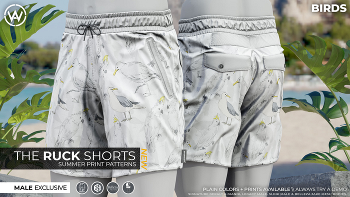 Second Life Marketplace - [WAZ] Ruck Shorts (Birds)