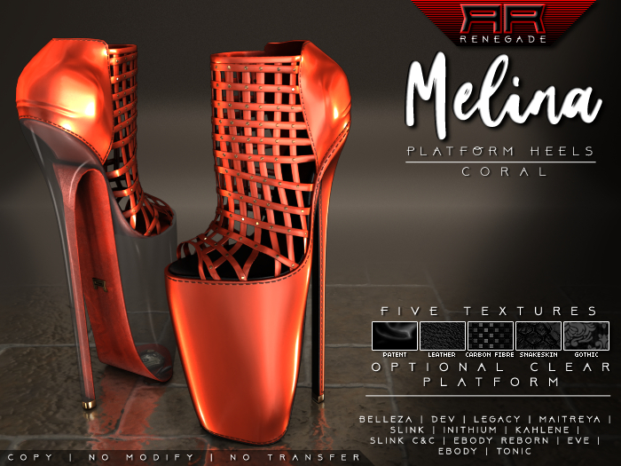 Second Life Marketplace - [Renegade] Melina Platform Heels - Coral
