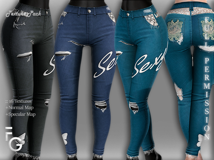 Second Life Marketplace - .Fragile. 16 Textures for Ladies Skinny Jeans ...