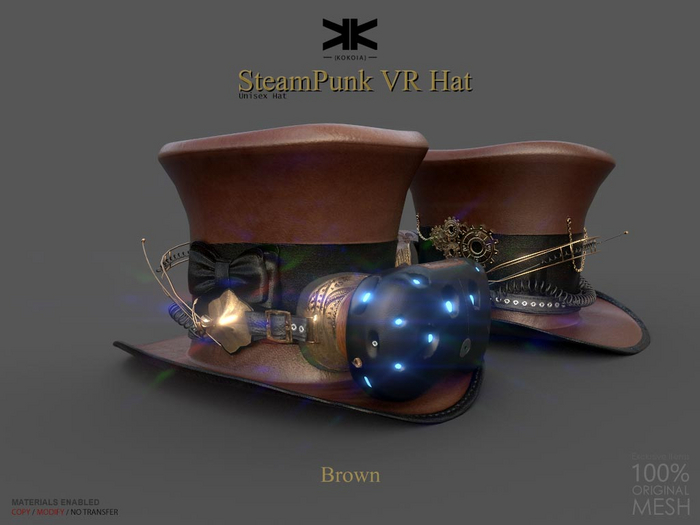 Second Life Marketplace - SteamPunk VR Hat :: Brown :: {kokoia}