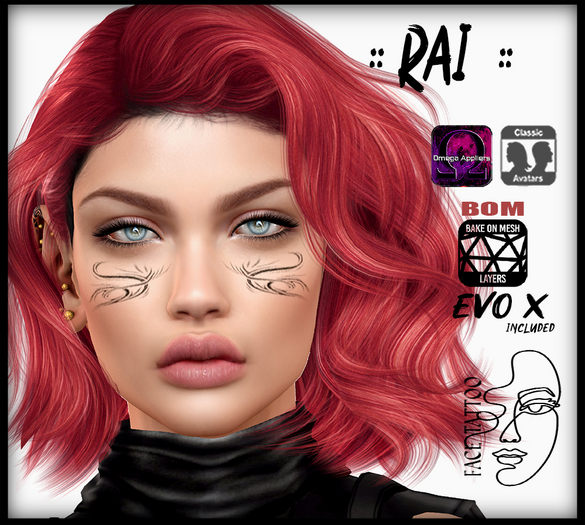 Second Life Marketplace - Face Tattoo :: Rai :: (( EVOX + BOM + Omega ) )