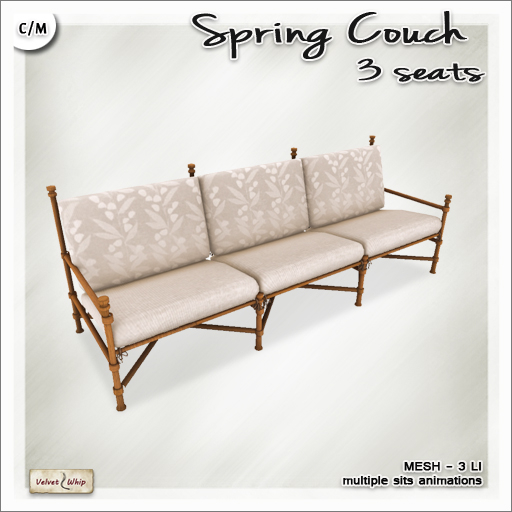 Second Life Marketplace - [V/W] Spring Couch 3 Seats - Vintage Bamboo ...