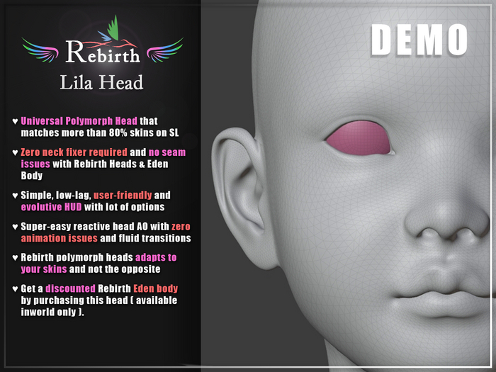 Second Life Marketplace - DEMO REBIRTH Mesh Head ~ Lila