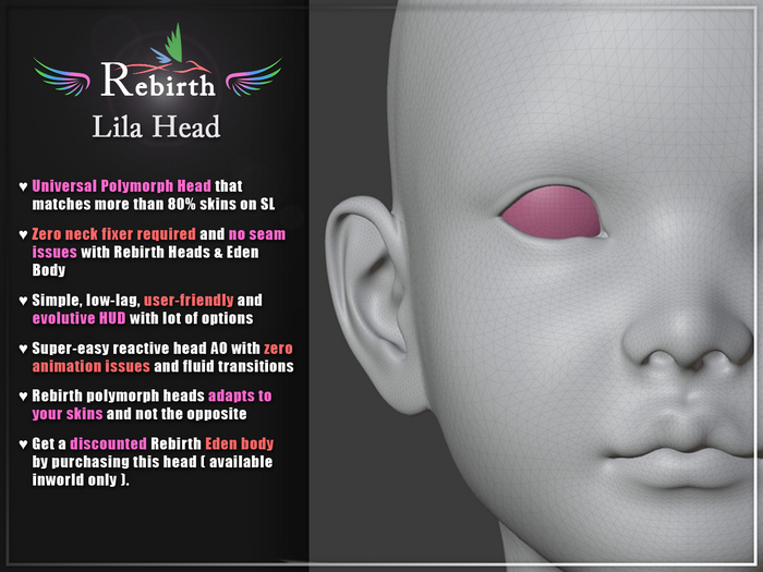 Second Life Marketplace - REBIRTH Mesh Head ~ Lila