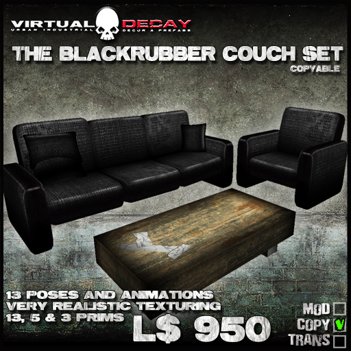 Second Life Marketplace - -Virtual Decay- BlackRubber Couch set [C]