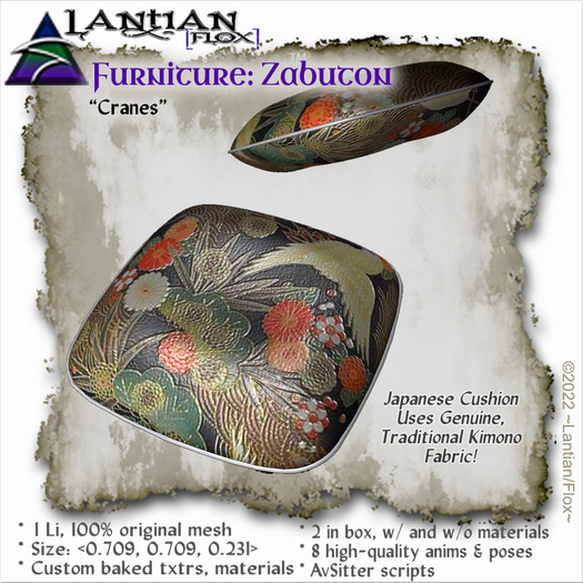 Second Life Marketplace - ~L/Fx~Zabuton (Japanese Cushion) - Cranes mCtbox