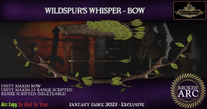 Second Life Marketplace - Wildspur's Whisper - bow (UM v2.5 Boxed)
