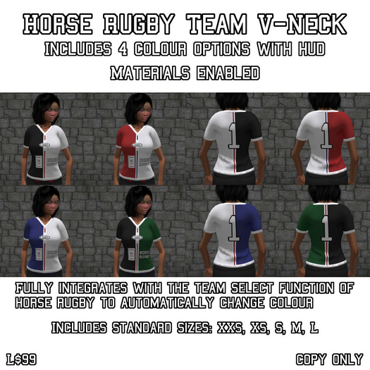 Second Life Marketplace - Horse Rugby Team V-neck Shirt (Female)