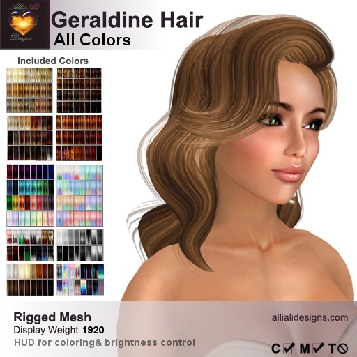 Second Life Marketplace - A&A Geraldine Hair All Colors, boxed v2