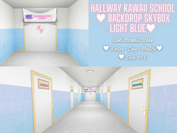 Second Life Marketplace - Hallway Kawaii School - Backdrop Skybox Light ...