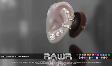 Second Life Marketplace - RAWR! Oro HUMAN EvoX Earrings (add me)