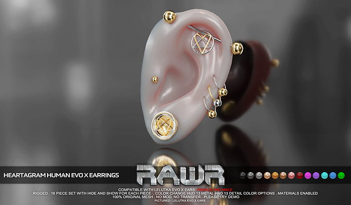 Second Life Marketplace - RAWR! Heartagram DEMO HUMAN EvoX Earrings ...
