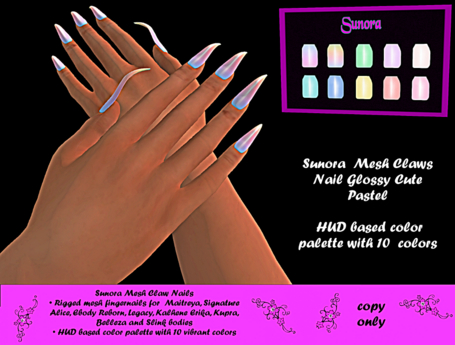 Second Life Marketplace - Sunora Mesh Claw Nails Cute Pastel
