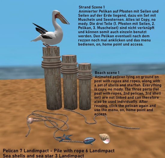 Second Life Marketplace - Beach Scene 1 w. anim. Pelican
