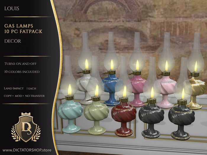 Second Life Marketplace - [Ds] Louis - Gas Lamp 10 Pc Fatpack Decor