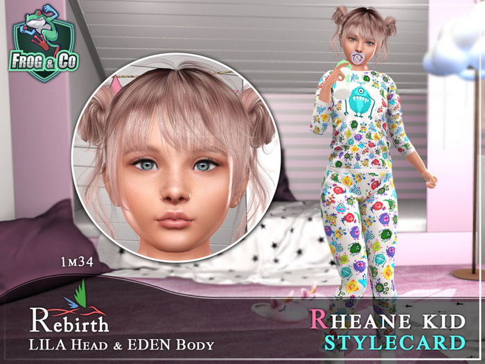 Second Life Marketplace - Rheane kid Shape + Style card - REBIRTH Lila head