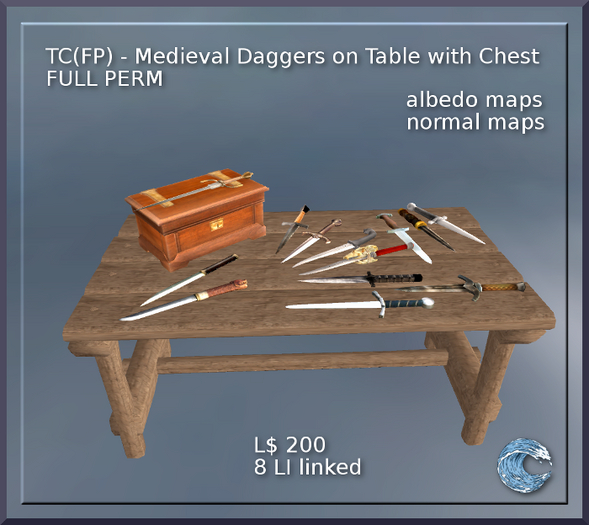 Second Life Marketplace - Medieval Daggers on Table with Chest FULL PERM