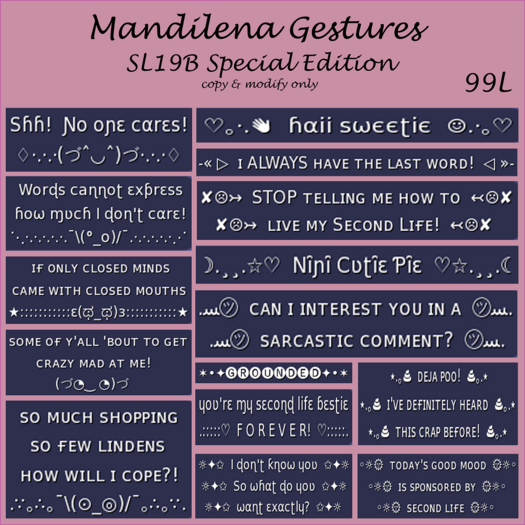 Second Life Marketplace - :: MG :: Mandilena Gestures Pack : SL19B ...