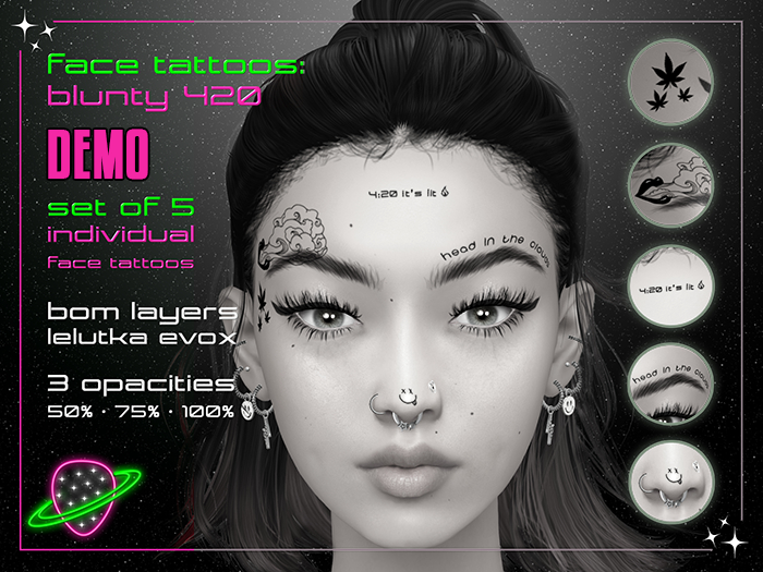 Second Life Marketplace - .spaceberry. blunty 420 face tattoos DEMO