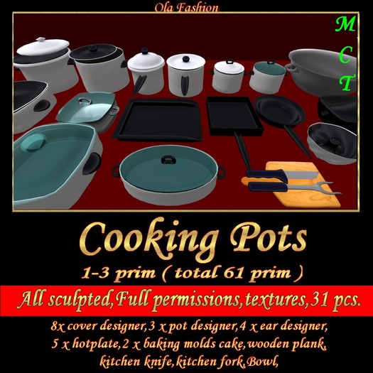 Second Life Marketplace - Cooking Pots,Full permissions,31 pcs (K)