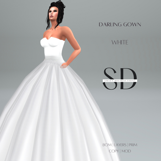 Second Life Marketplace - S/D Darling Gown in White (BOM, Classic, Omega)
