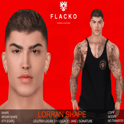 Second Life Marketplace - FLACKO - Shape Lorran Lelutka Logan 3.1 evox