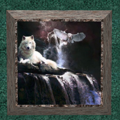 Second Life Marketplace - White Wolf & Owl w/Granite Frame 1:1