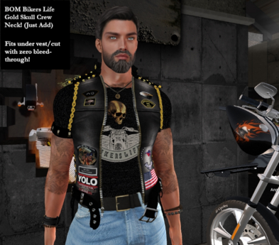 Second Life Marketplace - 71 BOM T-Shirt Blk Gold Skull Crew