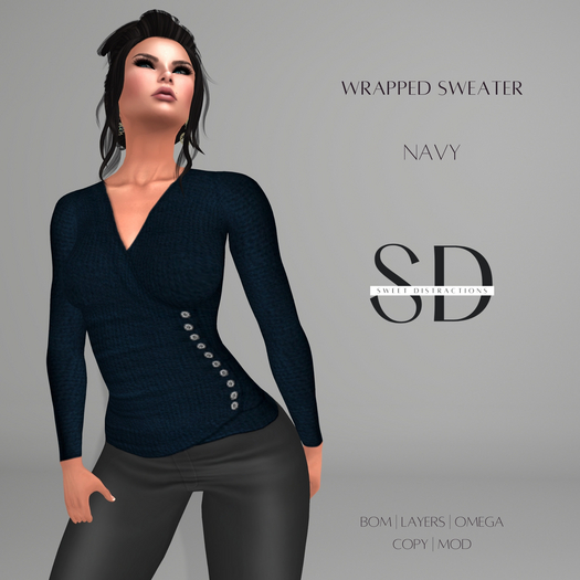 Second Life Marketplace - S/D Wrapped Cardigan in Navy (BOM, Classic ...