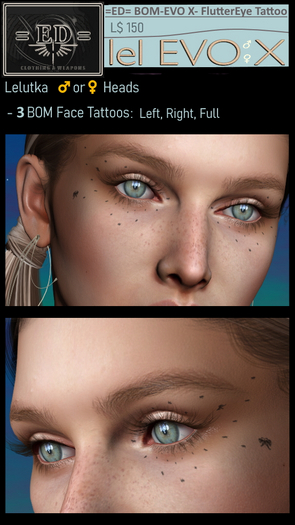 Second Life Marketplace - =ED= BOM-EVOX- FLUTTEREYE TATTOO - [Unisex]
