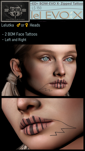 Second Life Marketplace - =ED= BOM-EVOX- ZIPPED TATTOO - [Unisex]