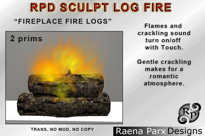 Second Life Marketplace - SCULPT LOG FIRE - "FIREPLACE FIRE LOGS" WITH ...