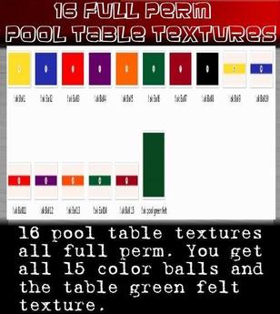 Second Life Marketplace - 16 Pool table textures - FULL PERM