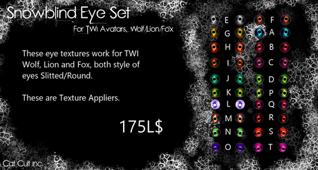 Second Life Marketplace - Snowblind eyes for TWI Wolf,Lion,Fox