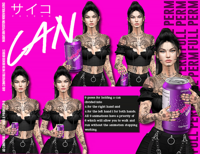 Second Life Marketplace - PSYCHO - Nine poses for holding a can - FULL PERM
